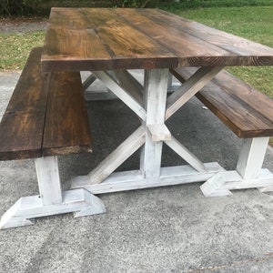 Rustic 6ft Pedestal Farmhouse Table With Long Benches Benches ...
