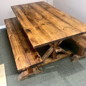 Rustic 6ft Pedestal Farmhouse Table With Long Benches Benches ...