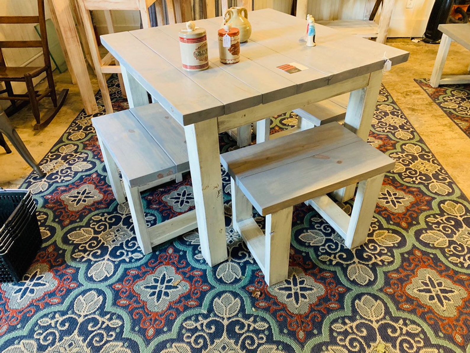 Square Farmhouse Table Rustic Farmhouse Table Dining Set - Etsy