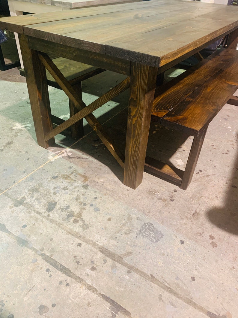 Rustic 7ft Farmhouse Table With Benches Brown Dining Set - Etsy