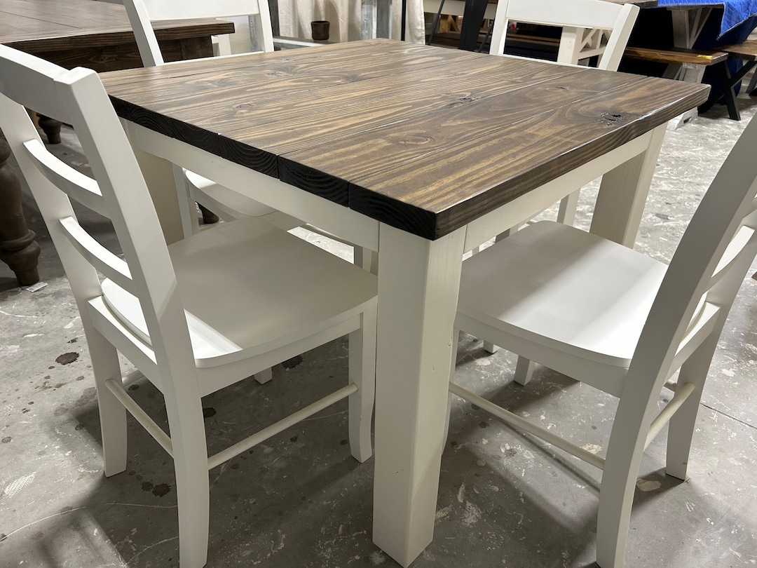 Rustic Square Farmhouse Table With Chairs: Reclaimed Wood, Dark Walnut ...