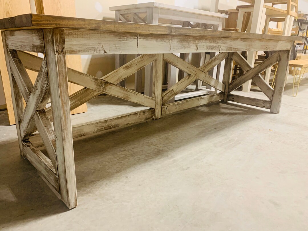 Rustic Farmhouse Desk: Dark Walnut Top, White Distressed Base, X ...