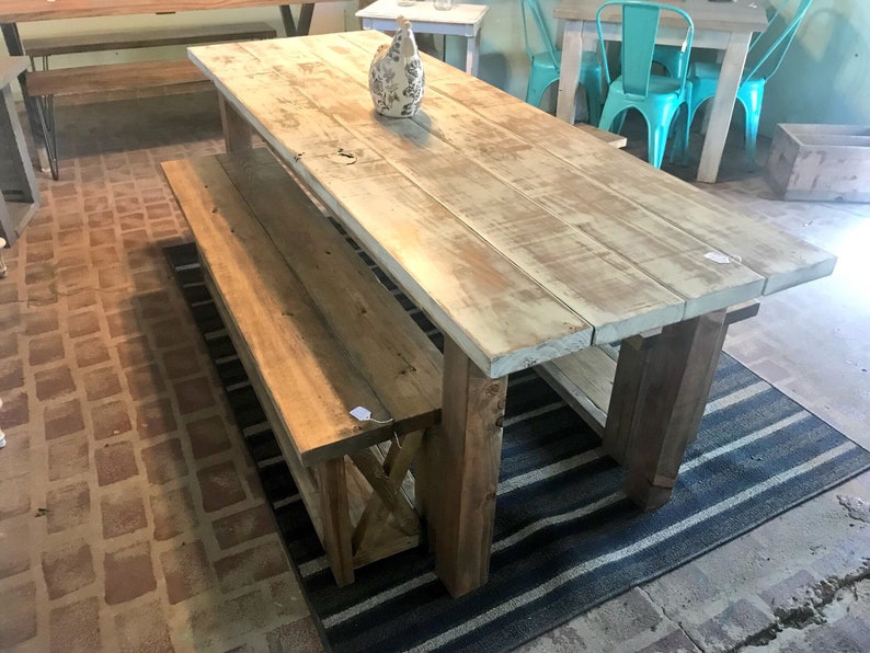 7ft Rustic Weathered Farmhouse Dining Table Diset With Wooden - Etsy
