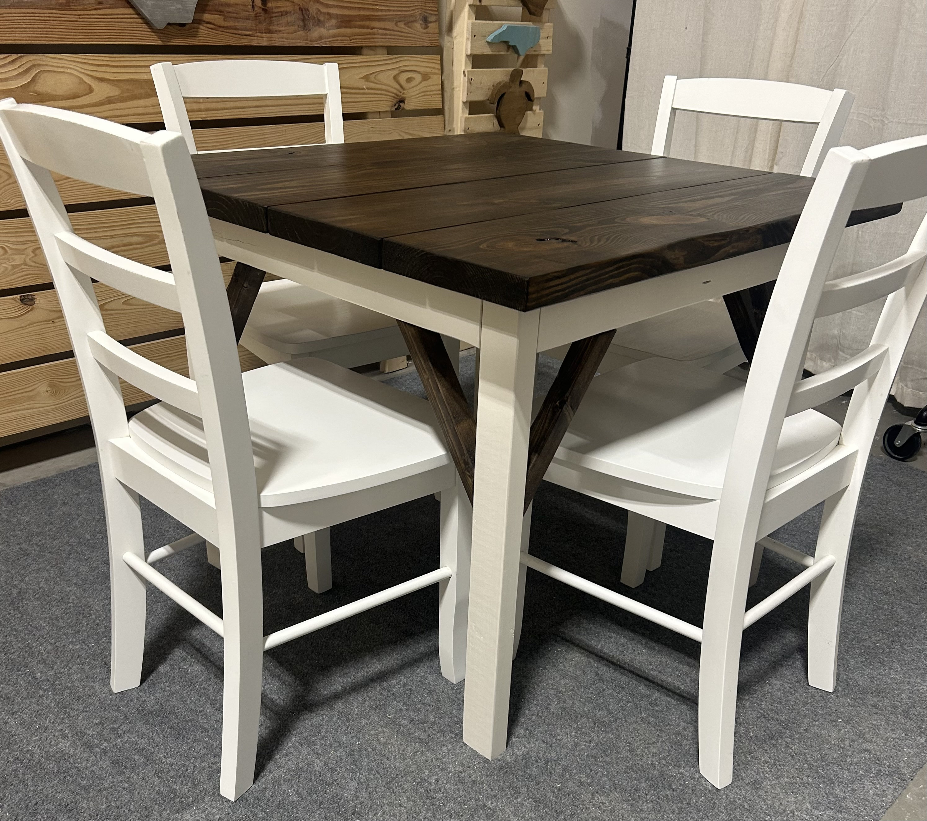 Square Modern Farmhouse Table Dark Walnut Antique White With Chair Options Dining Set Kitchen Table Etsy