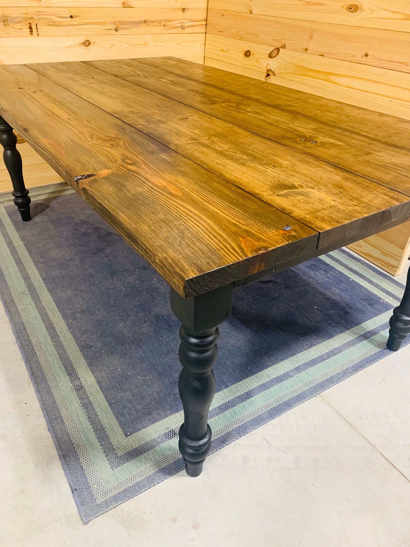 7ft Wide Rustic Farmhouse Table With Turned Legs Dark Walnut | Etsy