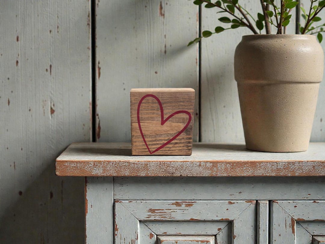 Rustic Wooden Heart Block Sign – Farmhouse Love Decor, Handcrafted Wood ...