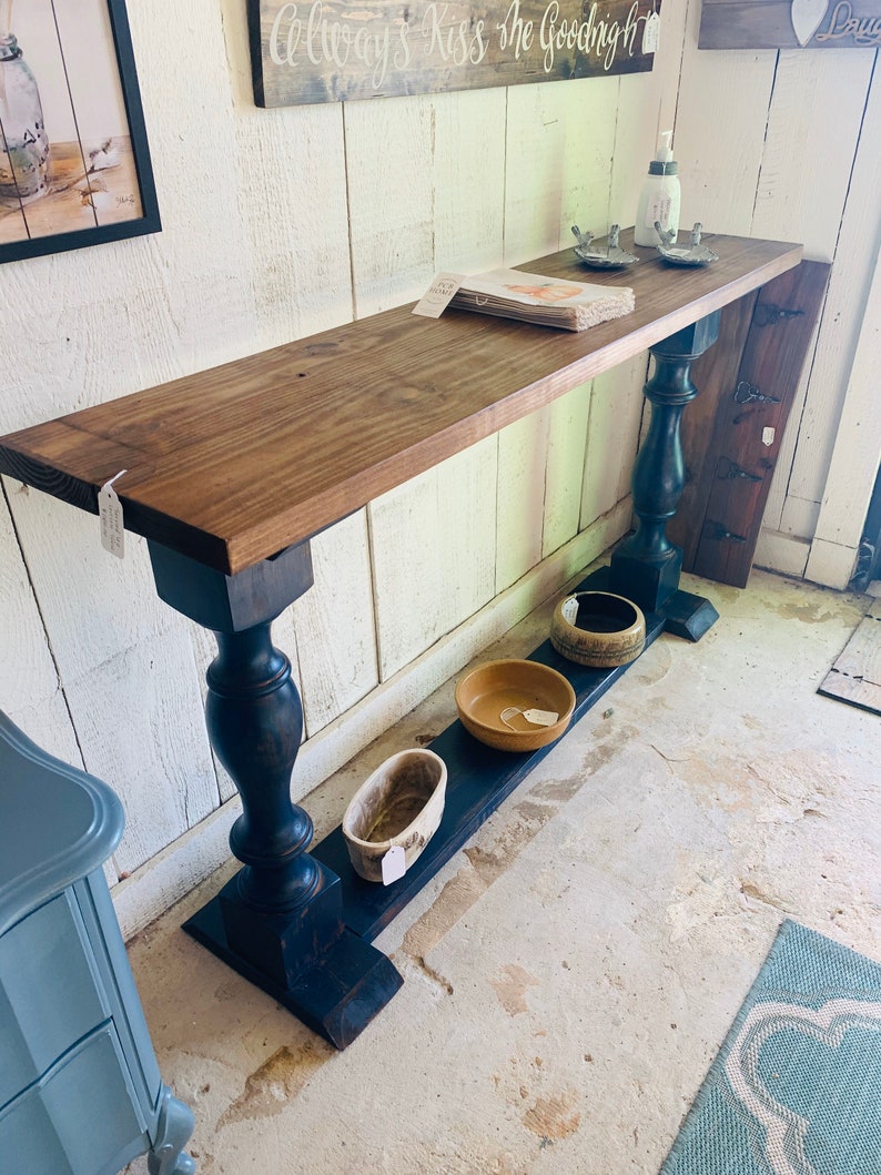 Rustic Farmhouse Entryway Table With Shelve and Turned Legs - Etsy