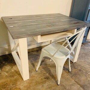 Rustic Farmhouse Desk With Storage, Antique White Base and Gray White ...