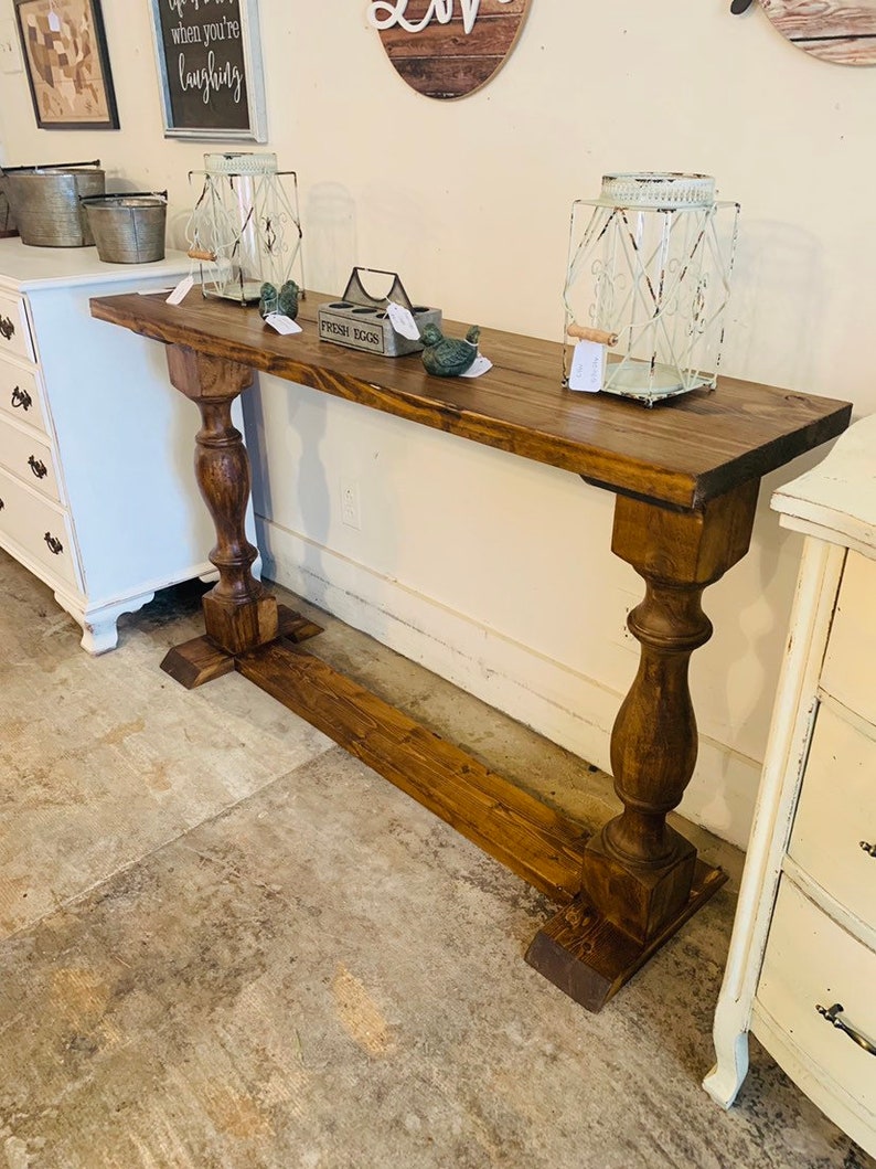 Rustic Farmhouse Entryway Table with shelve and Turned Legs | Etsy