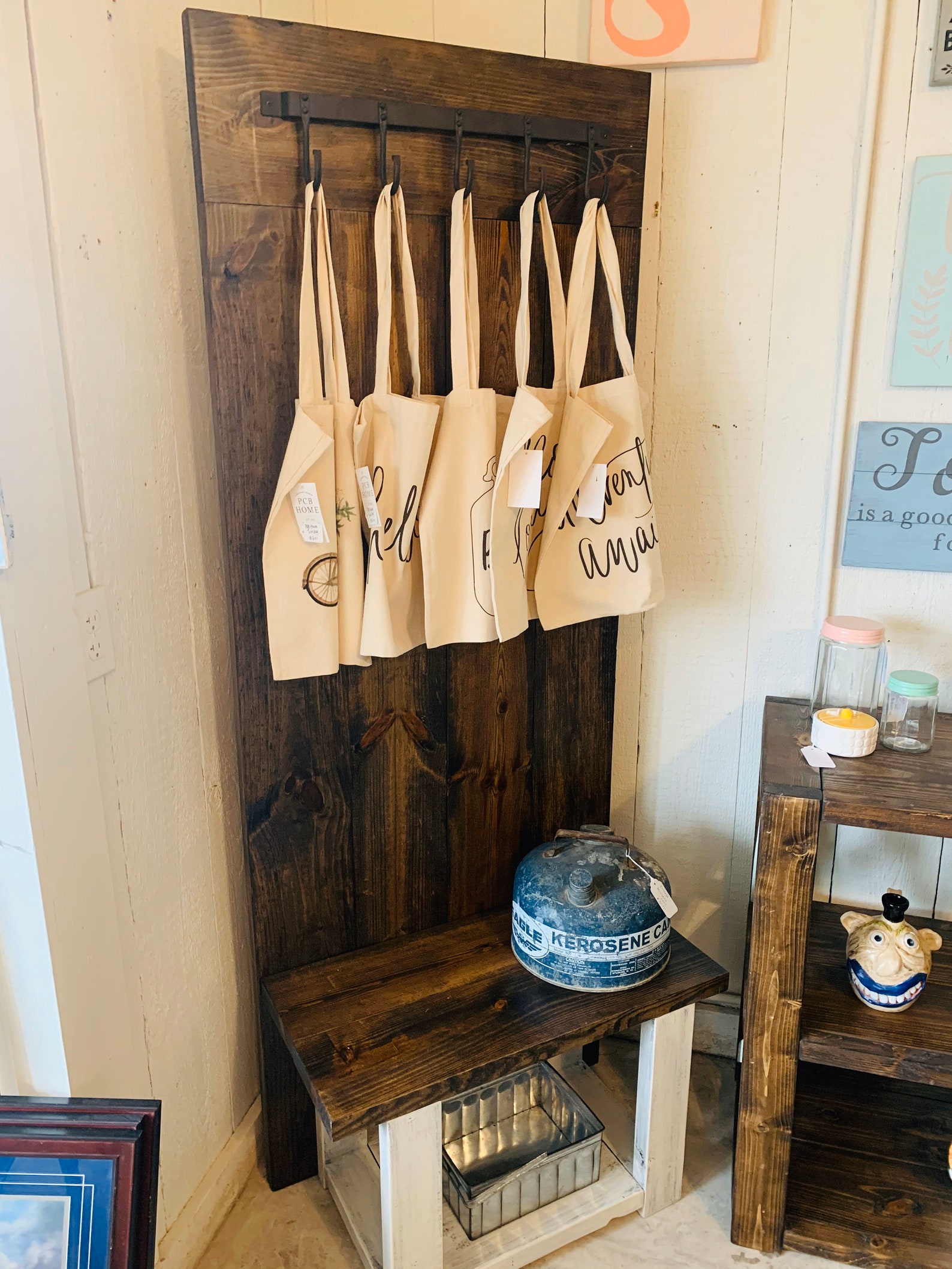 Rustic Farmhouse Hall Tree With Hooks Solid Wood Distressed - Etsy