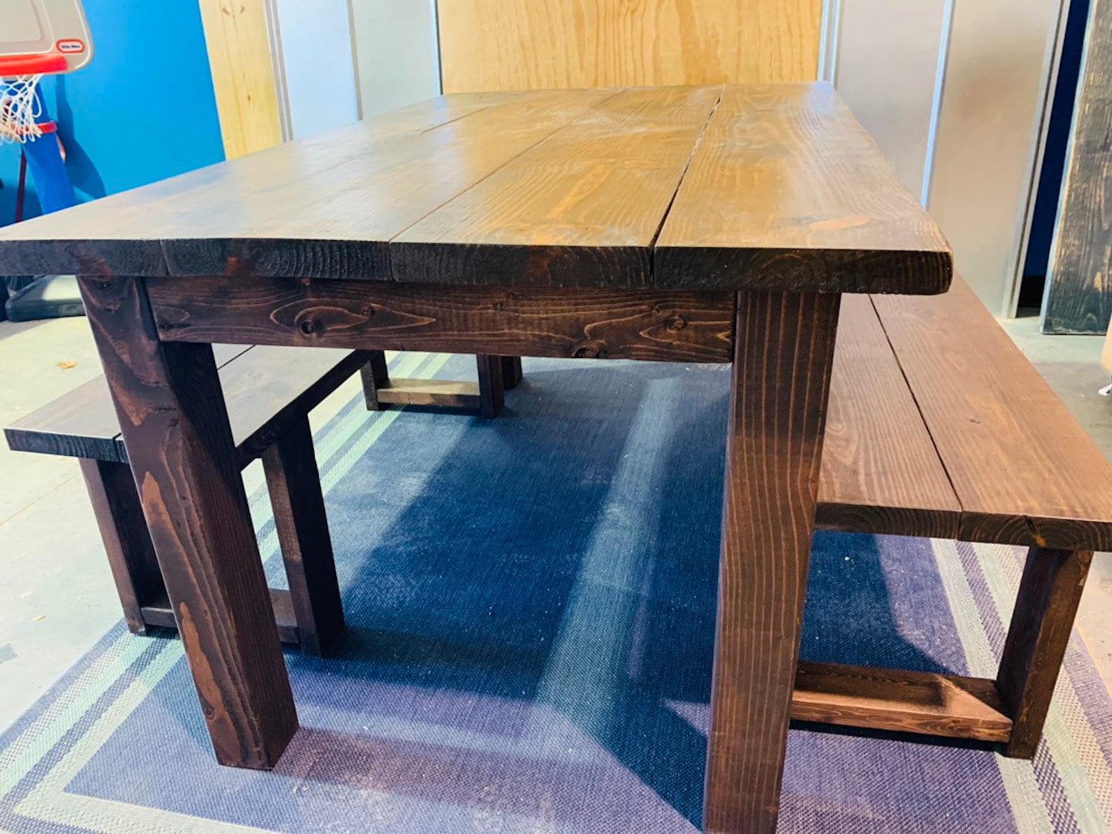 Small Modern Farmhouse Table 5ft With Benches Honey Brown - Etsy
