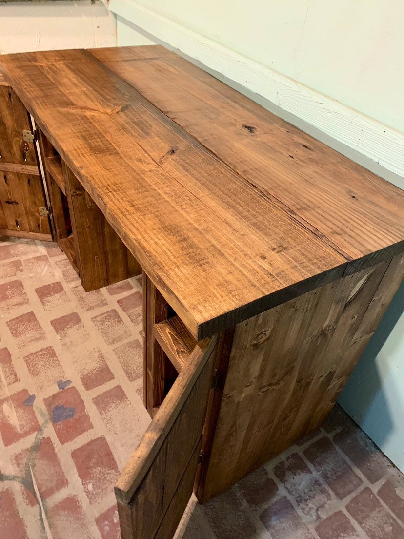 Rustic Wooden Farmhouse Desk, Provincial Brown Stain, Cabinet Desk ...