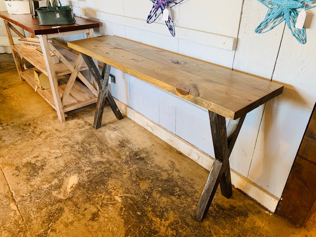 Industrial Farmhouse Entryway Table With Steel Legs and Wooden ...