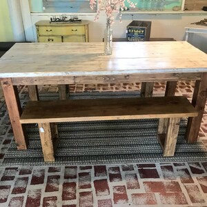 Rustic Weathered Farmhouse Table Set With Wooden Benches, Antique White ...