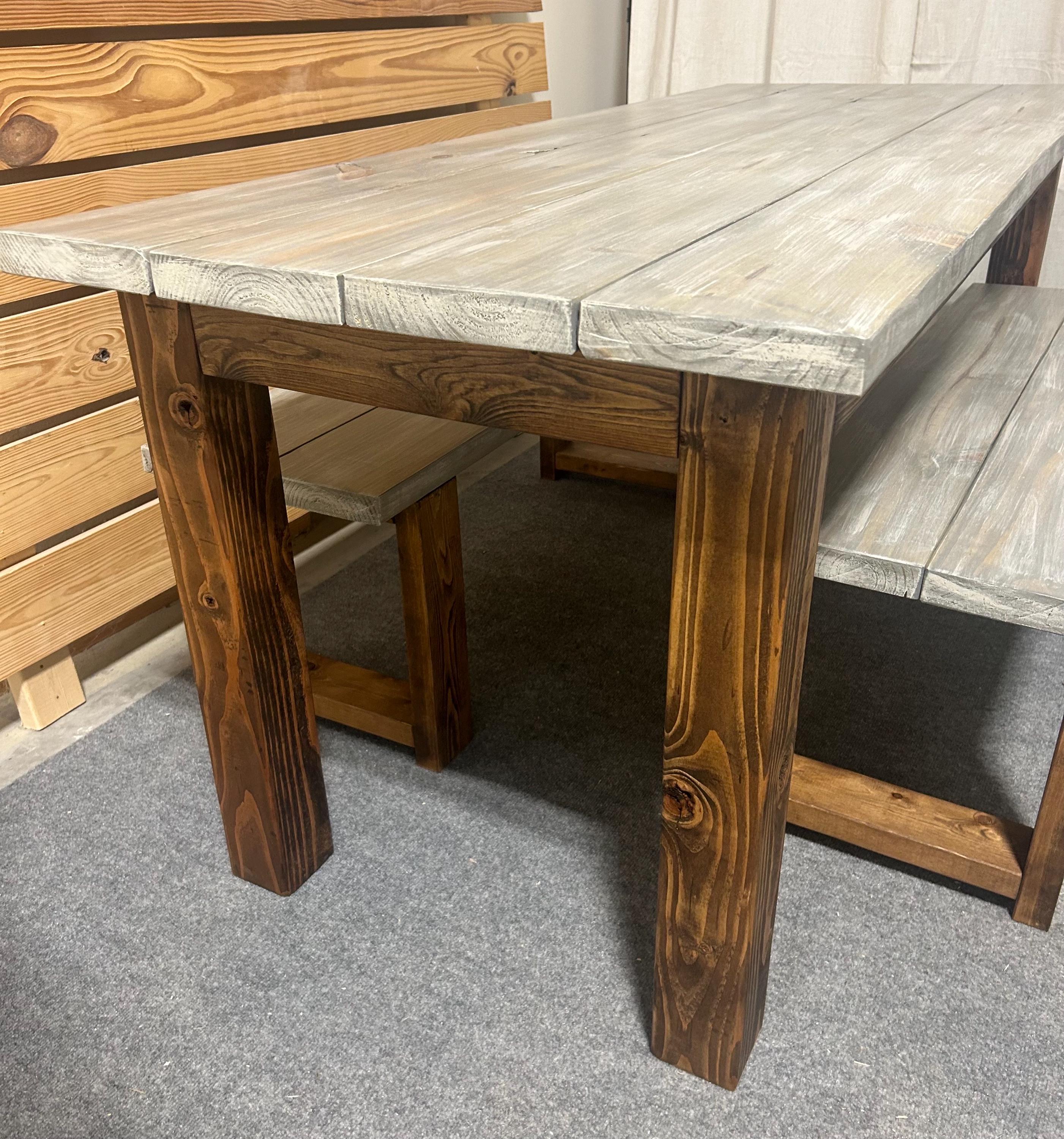 Narrow 6ft Dining Table Set - Rustic Farmhouse Style - With Benches ...