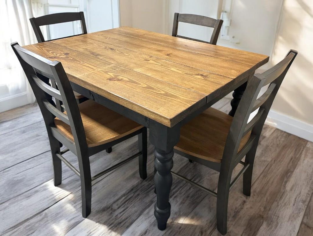 Small Farmhouse Dining Table Set: Black Base, Provincial Brown Top - Etsy