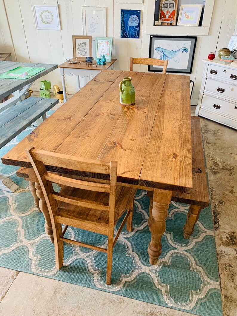 Rustic Farmhouse Table With Turned Legs Benches and Chairs | Etsy Hong Kong