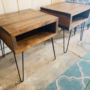 Modern Side Table With Hairpin Legs, Stained Provicial Brown, Nighstand ...