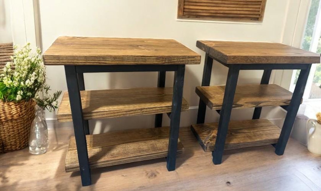 End Tables With a True Black and Provincial Brown Finish - Modern Farmhouse Ladder Style ...