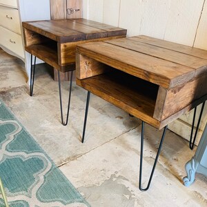 Modern Side Table With Hairpin Legs Stained Provicial Brown | Etsy
