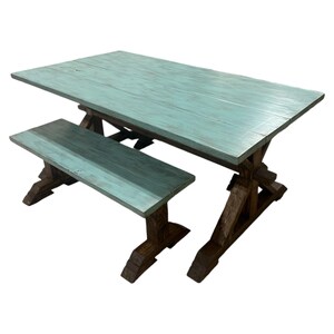 6ft Farmhouse Dining Table Set: Distressed Teal, Dark Walnut, Trestle ...