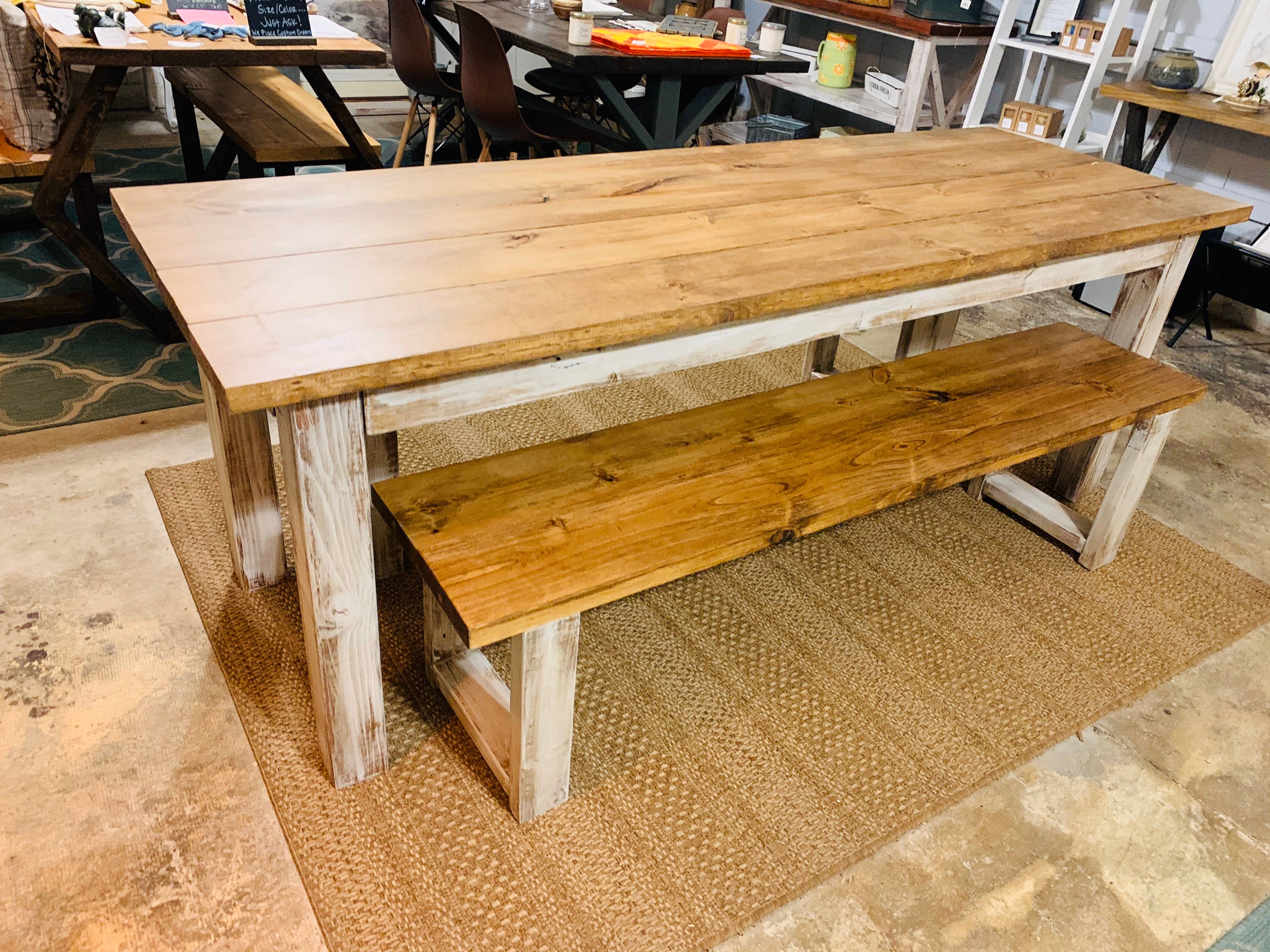 Narrow Farmhouse Table Set With Benches Distressed White Early Narrow Farmhouse Table Set With Benches Distressed White Early