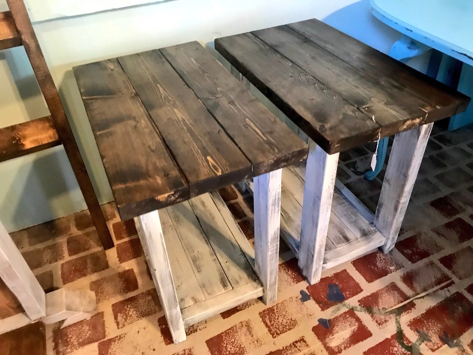 Rustic Handmade Long End Tables Set with Shelve Distressed | Etsy