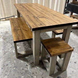 Narrow Dining Table Set - Bench Seating - Provincial Brown and Gray ...