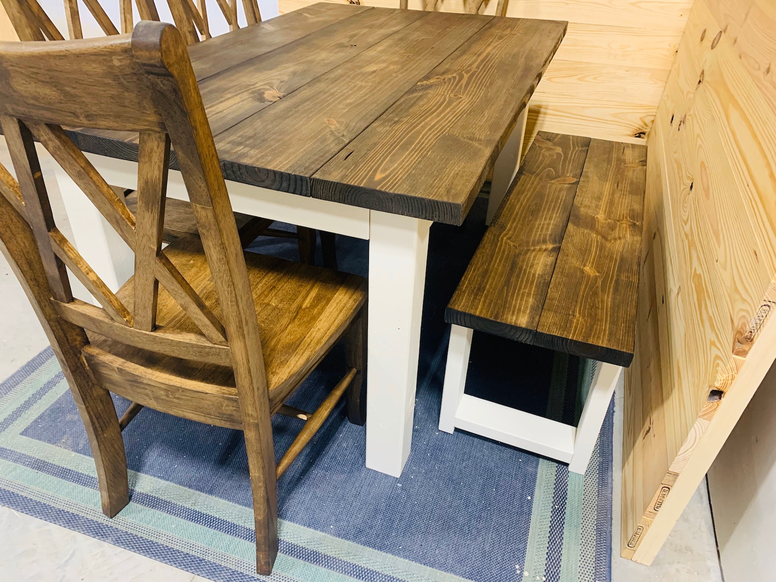 Rustic Farmhouse Table Set With Bench and Chairs White Base | Etsy