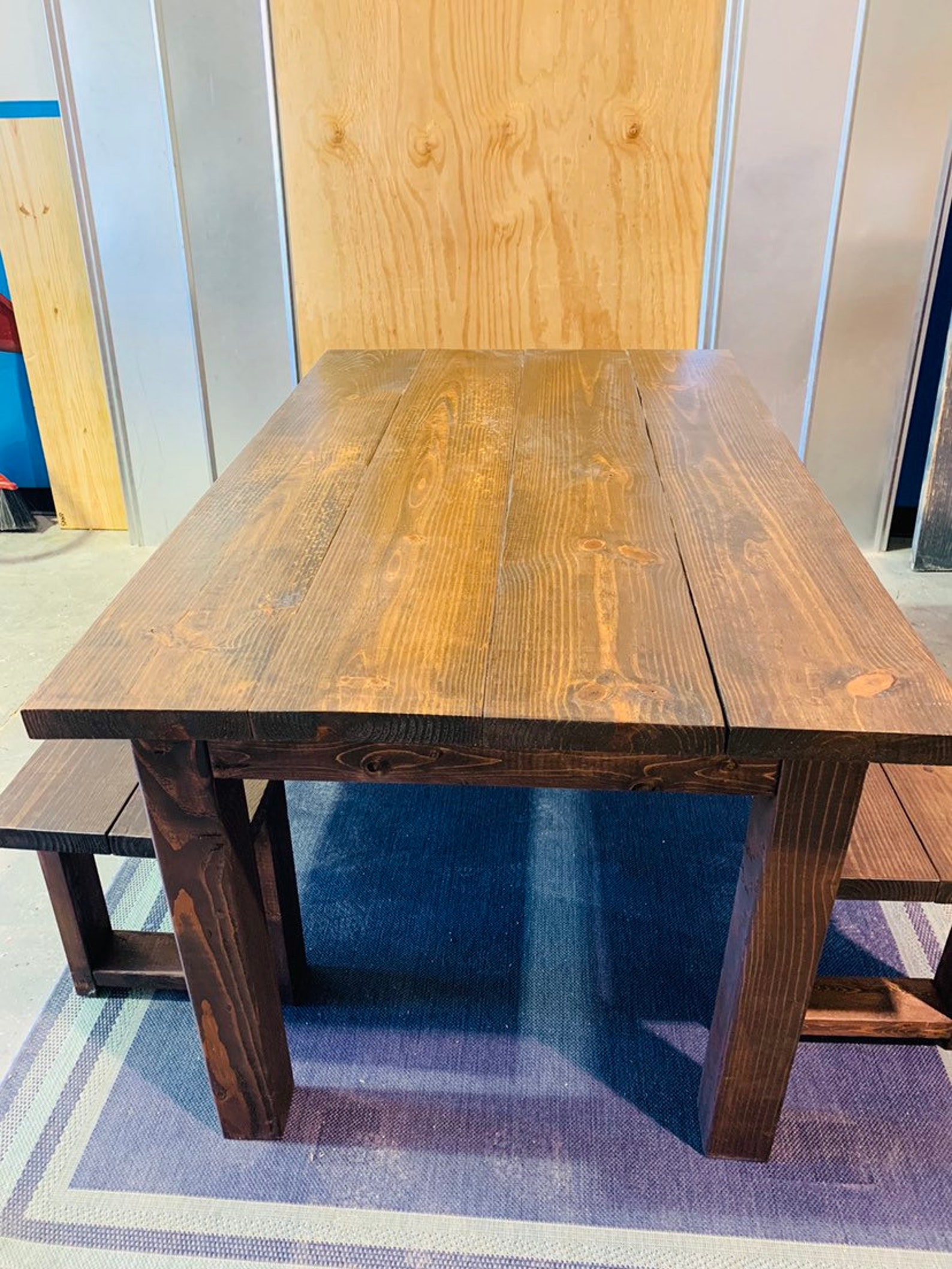 Small Modern Farmhouse Table 5ft With Benches Honey Brown - Etsy