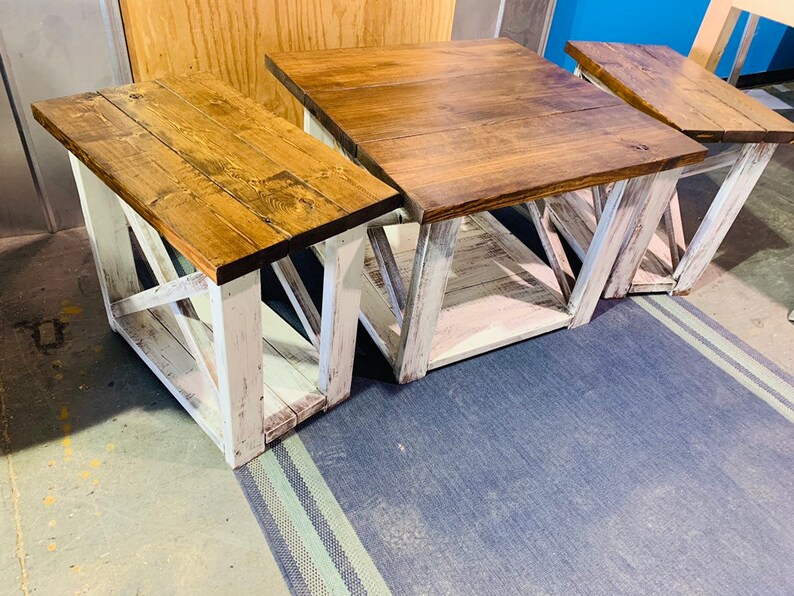 Rustic Farmhouse Table Set: Distressed White & Provincial Brown - Etsy
