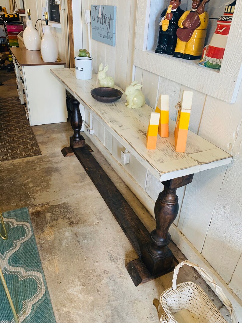 Farmhouse Entryway Table With Shelve and Turned Legs Dark - Etsy