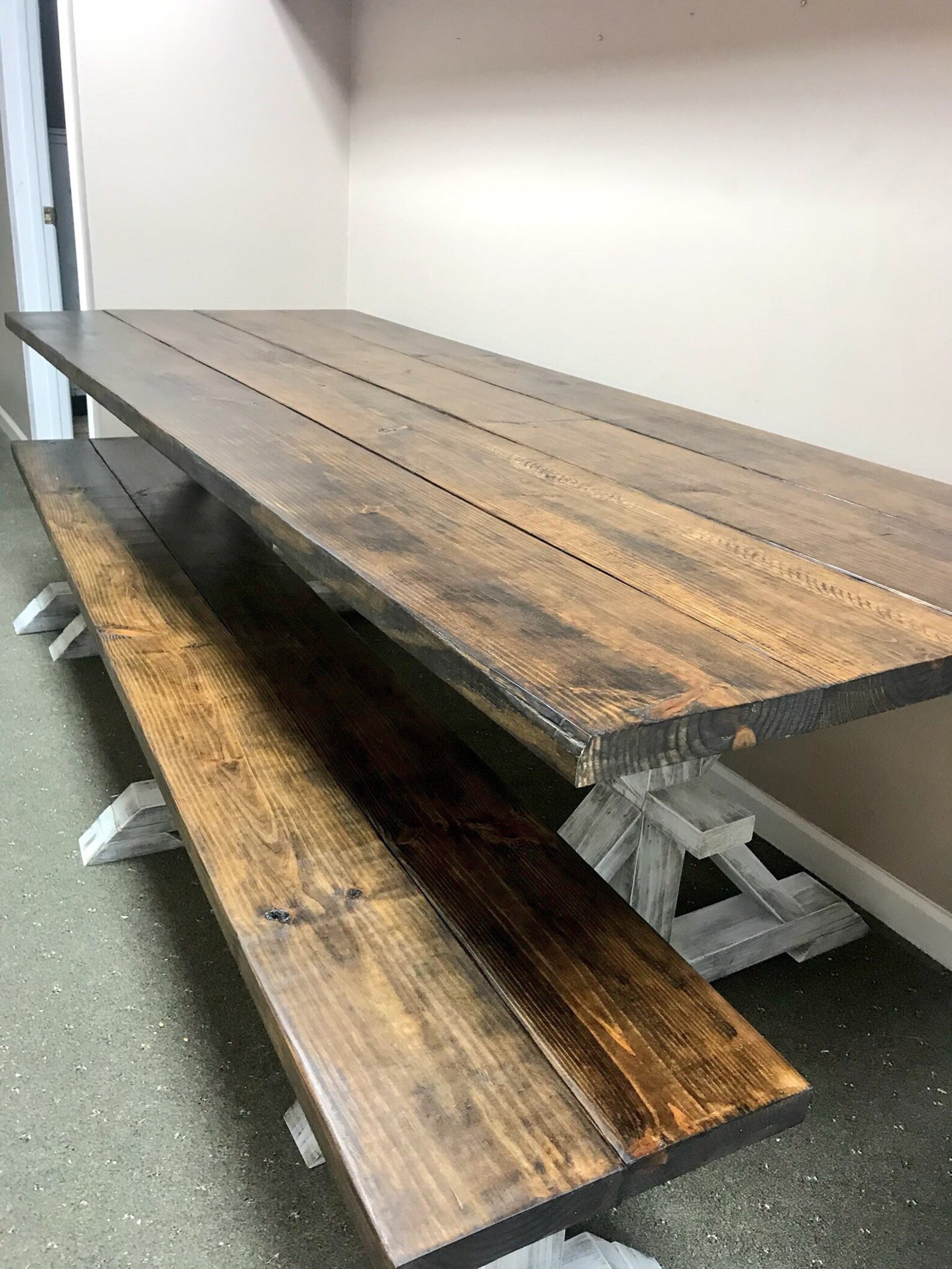 9ft Rustic Farmhouse Table With Long Bench Banquet Table - Etsy