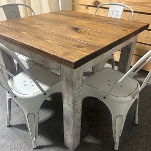 Farmhouse Square Table Set: Distressed Wood & White Metal Chairs - Etsy