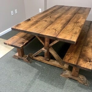 Rustic 6ft Pedestal Farmhouse Table With Long Benches Benches ...