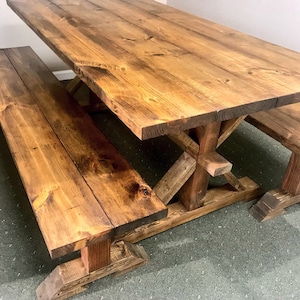 Rustic 6ft Pedestal Farmhouse Table With Long Benches Benches ...