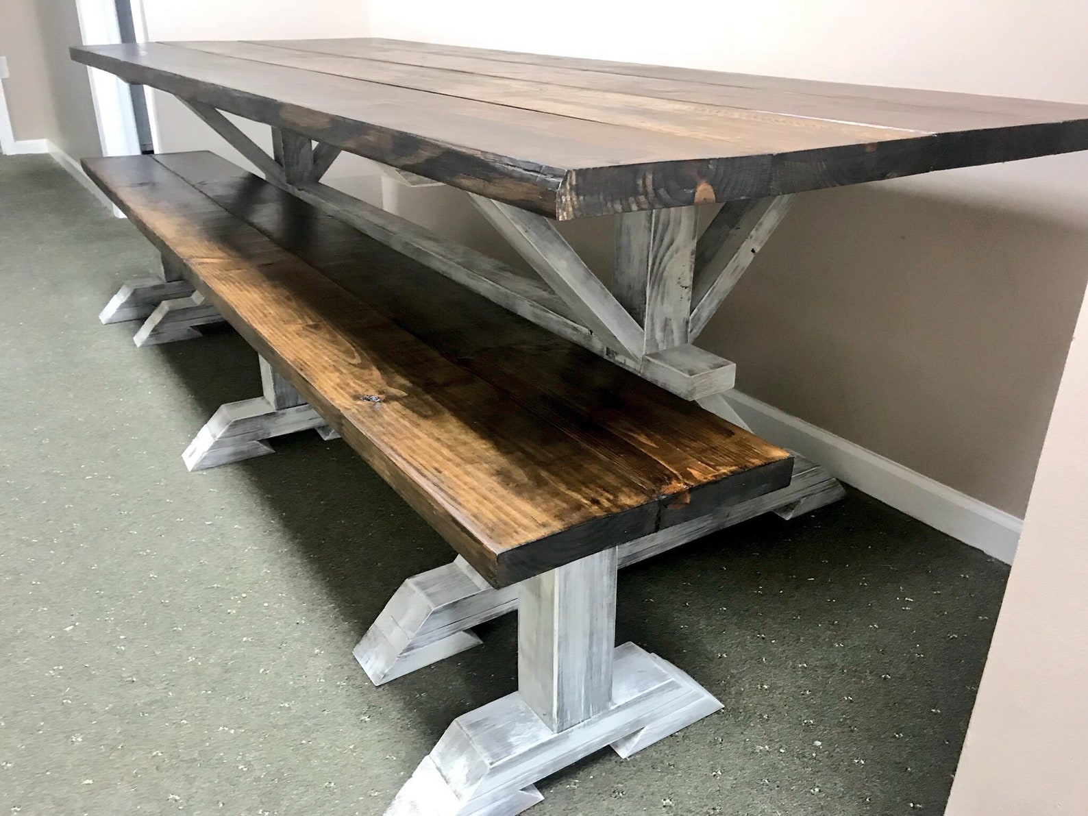 9ft Rustic Farmhouse Table With Long Bench Banquet Table - Etsy