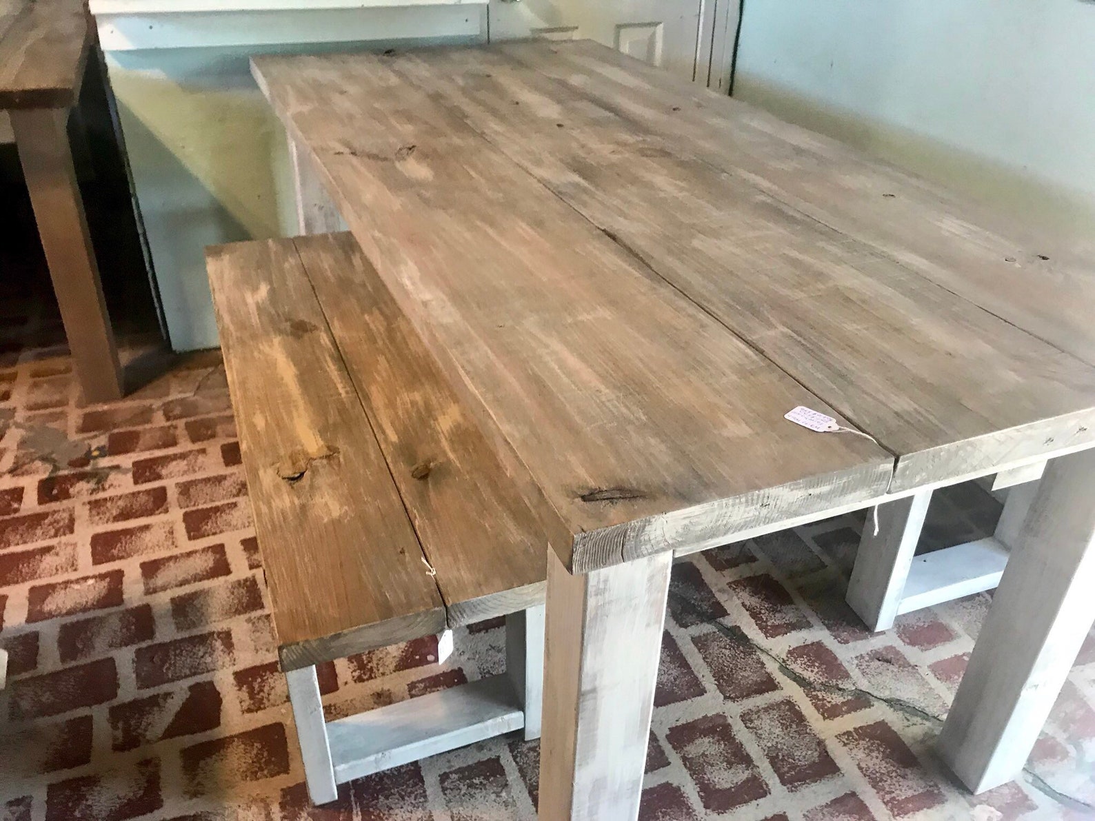 White Wash Farmhouse Table With Benches Rustic Wooden Gray - Etsy