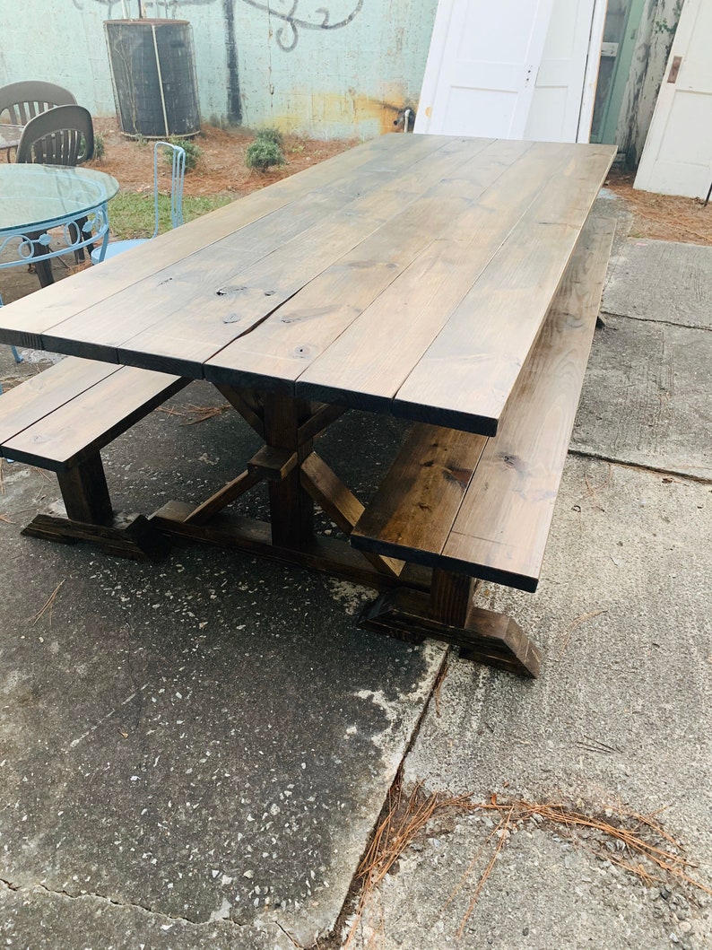 8ft Rustic Outdoor Farmhouse Table With Long Benches Banquet - Etsy