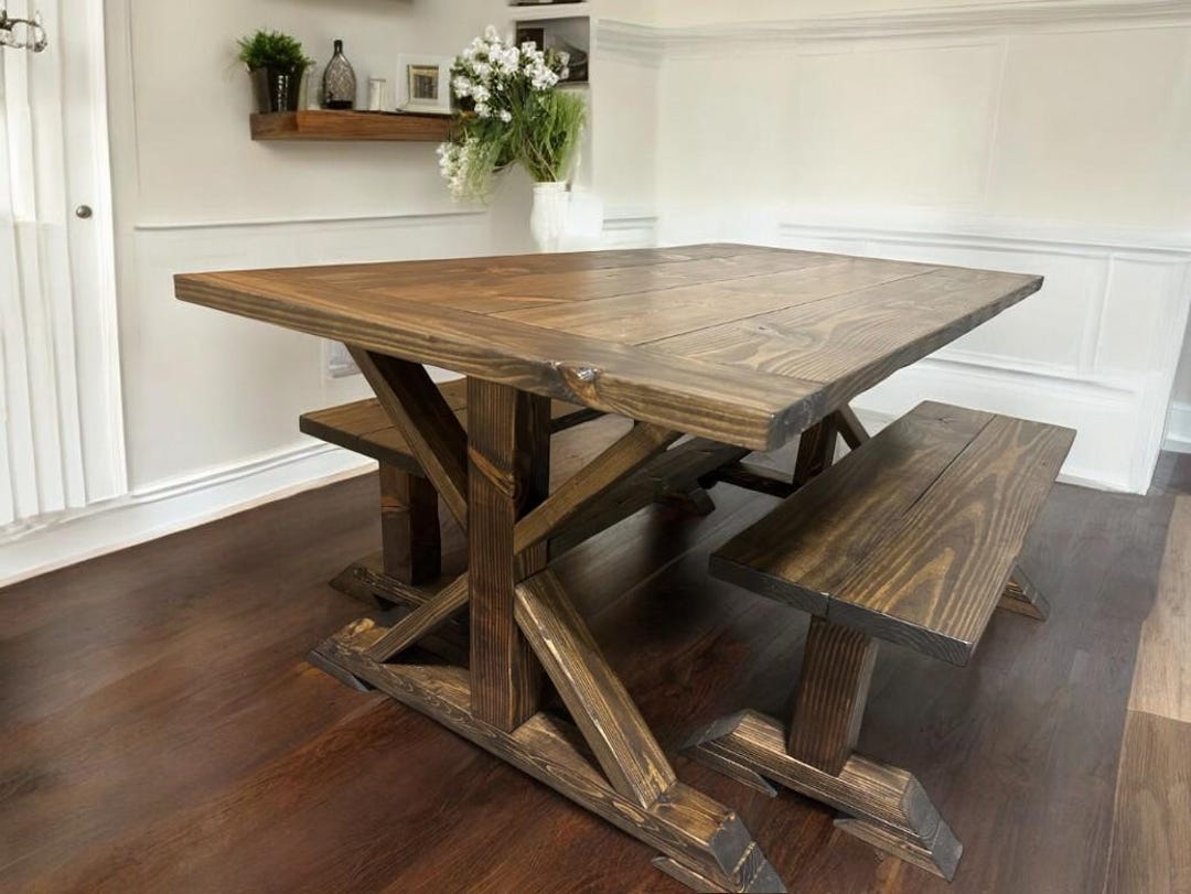 6ft Dining Table Set - With Bench Seating - Dark Walnut Finish - Etsy