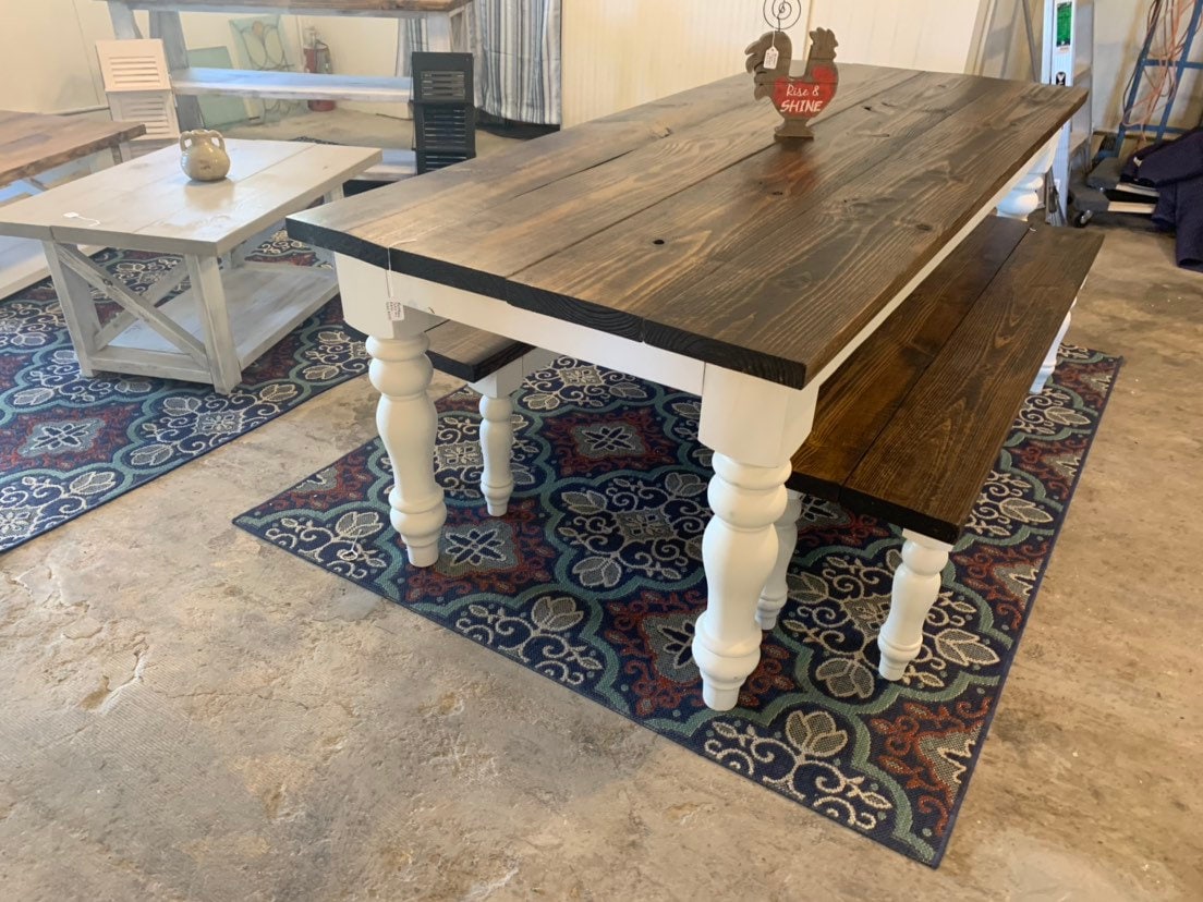 Rustic Farmhouse Table Set with Turned Chunky Legs, Includes two ...