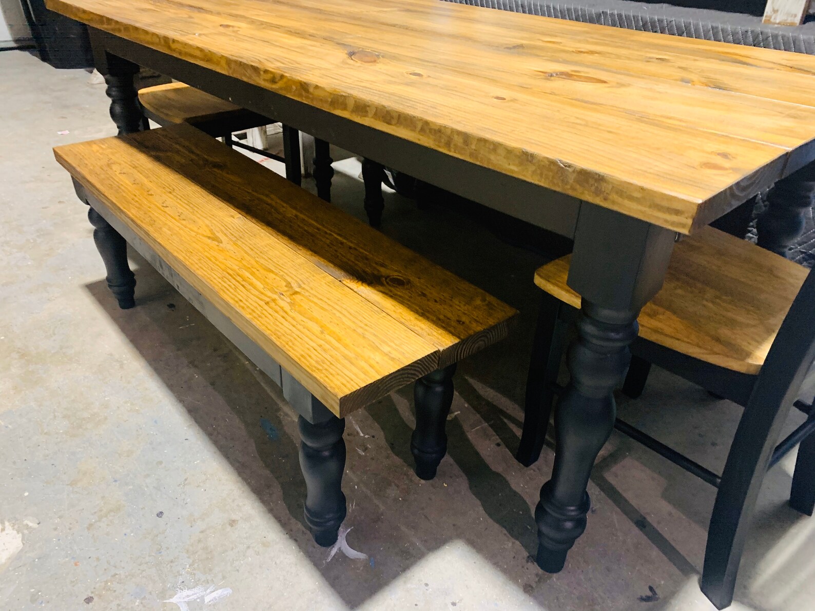 Rustic Farmhouse Table Set With Turned Legstwo Benches and - Etsy