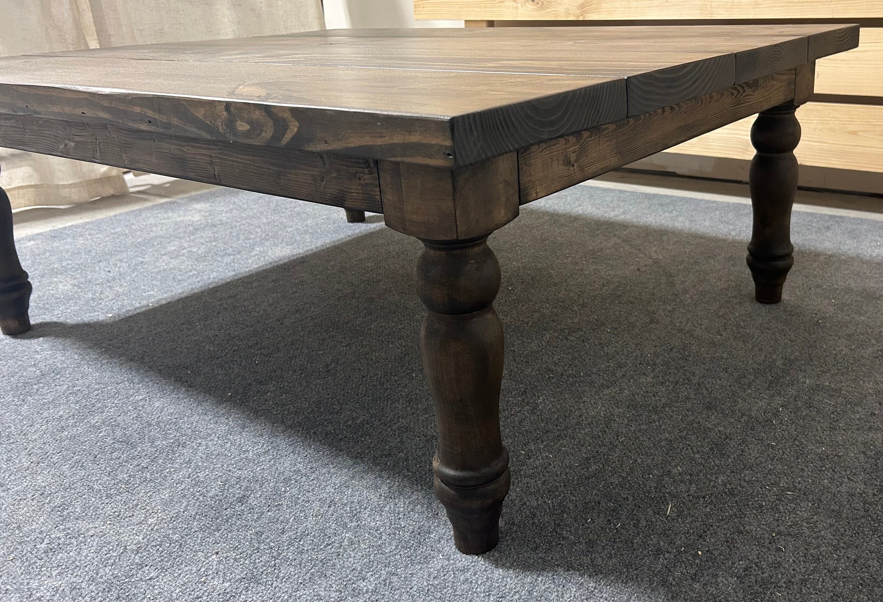 Large Farmhouse Coffee Table - Turned Legs - Dark Walnut Stain - Wooden ...