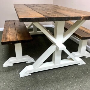 Rustic Pedestal Farmhouse Table With Benches Provincial Brown With ...