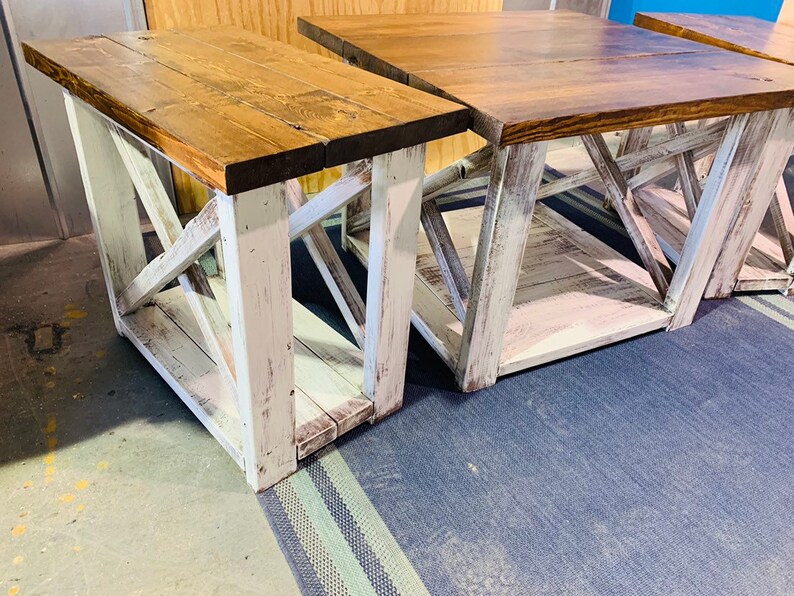 Rustic Farmhouse Table Set: Distressed White & Provincial Brown - Etsy