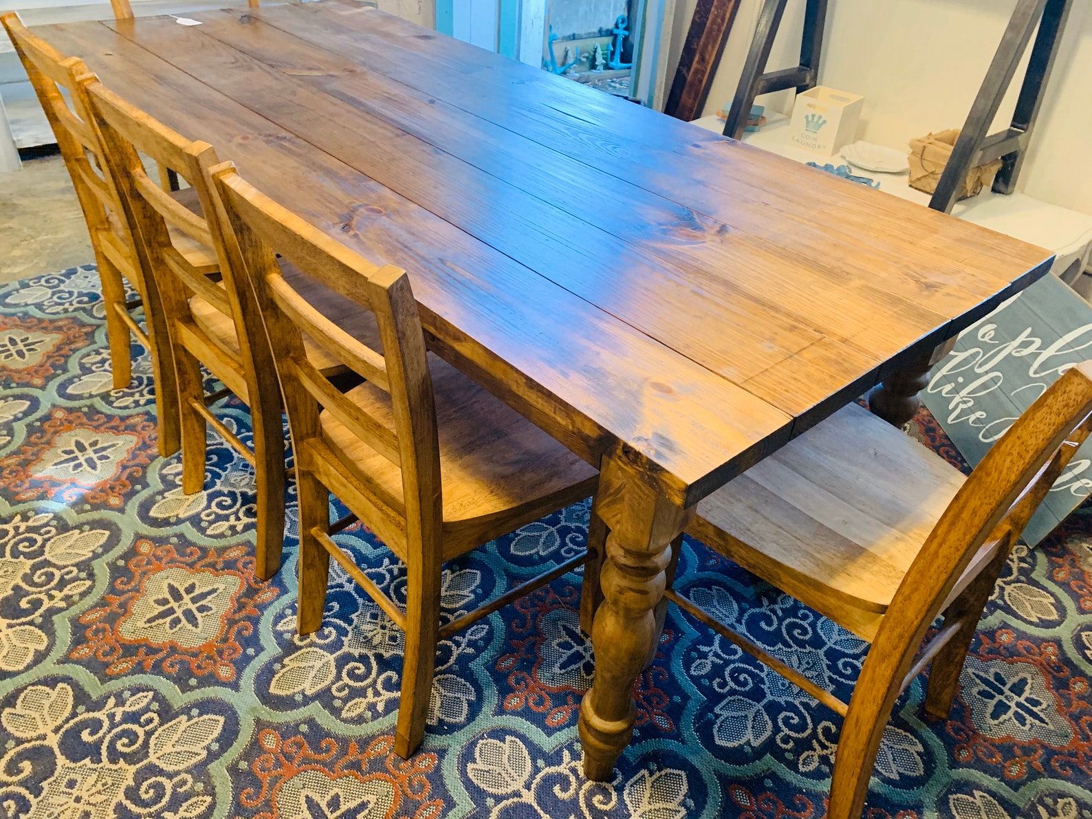 7ft Farmhouse Table With Bench: Handmade Wooden Dining Set - Etsy