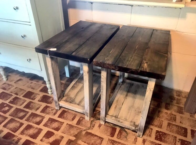 Rustic Handmade Long End Tables Set with Shelve Distressed | Etsy