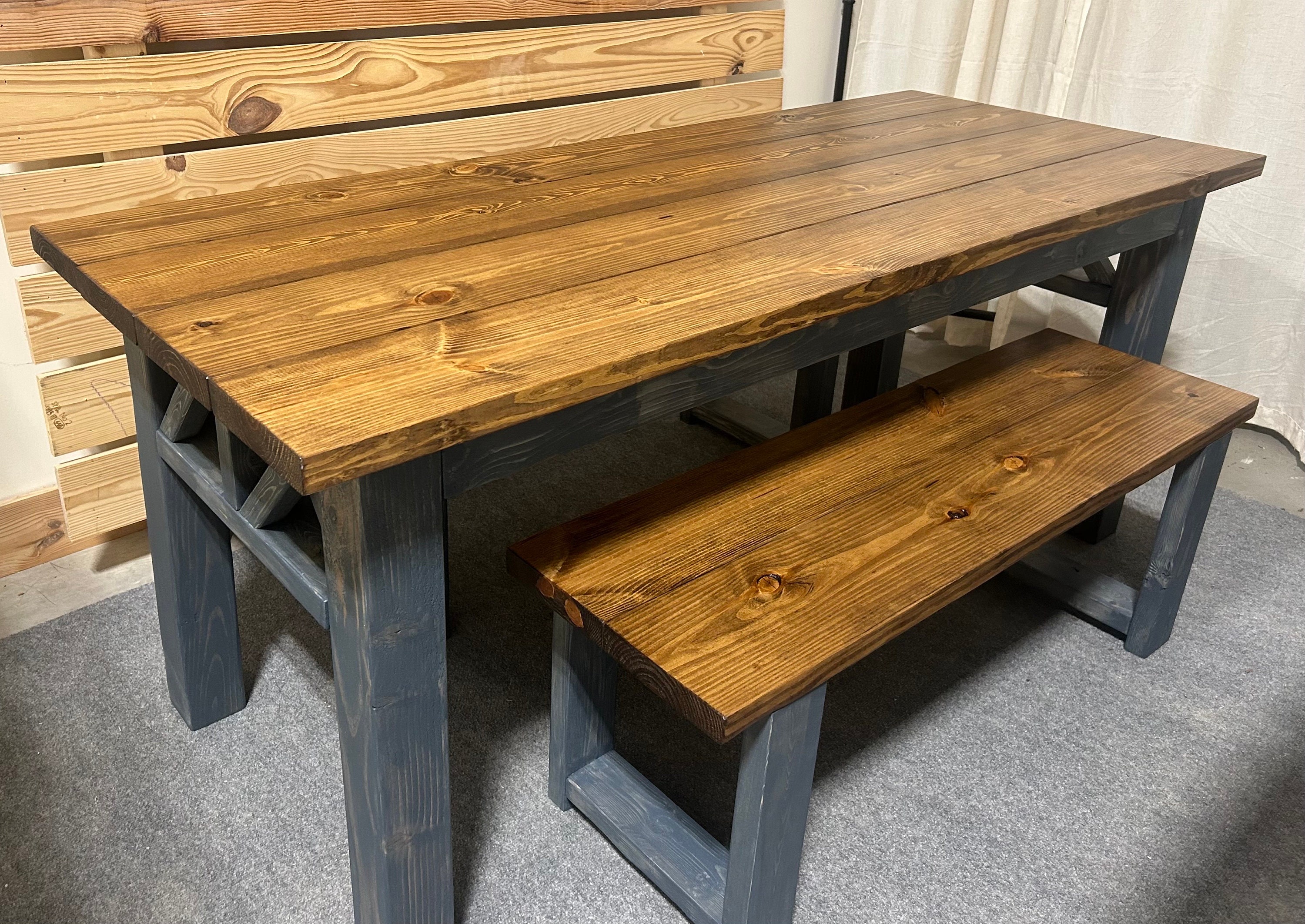 Wooden Farmhouse Style Table With Benches Gray and Provincial Brown Wood Dining Set X Accents Narrow Kitchen Table