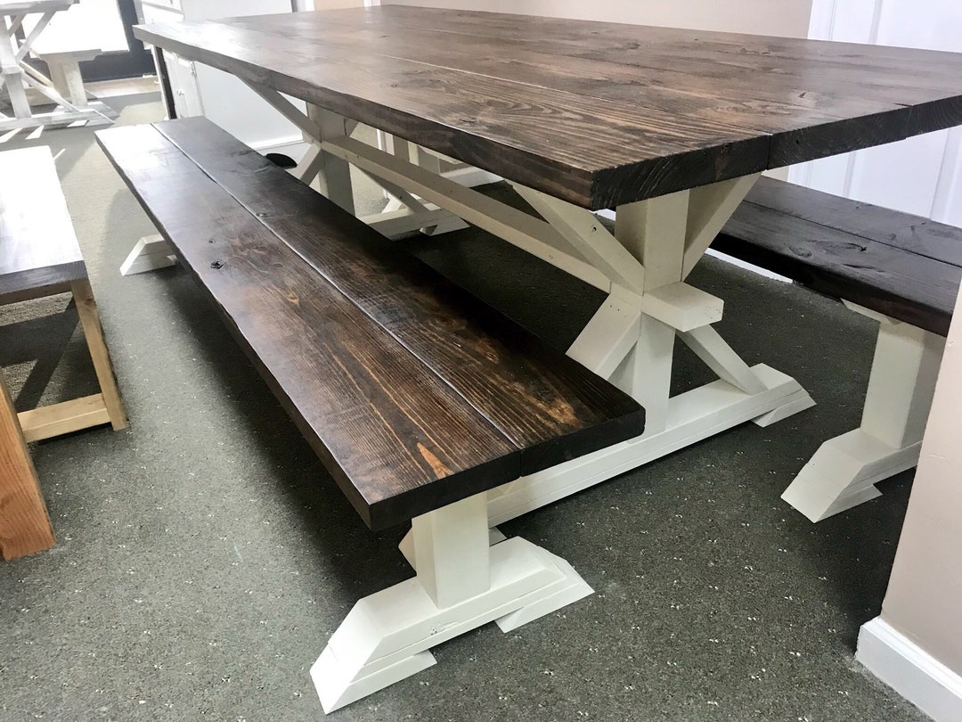 8ft Rustic Farmhouse Table With Long Benches, Banquet Table, Large ...