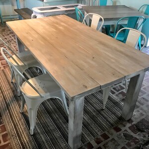 White Wash Farmhouse Table With Metal Chairs Rustic Wooden Gray White ...